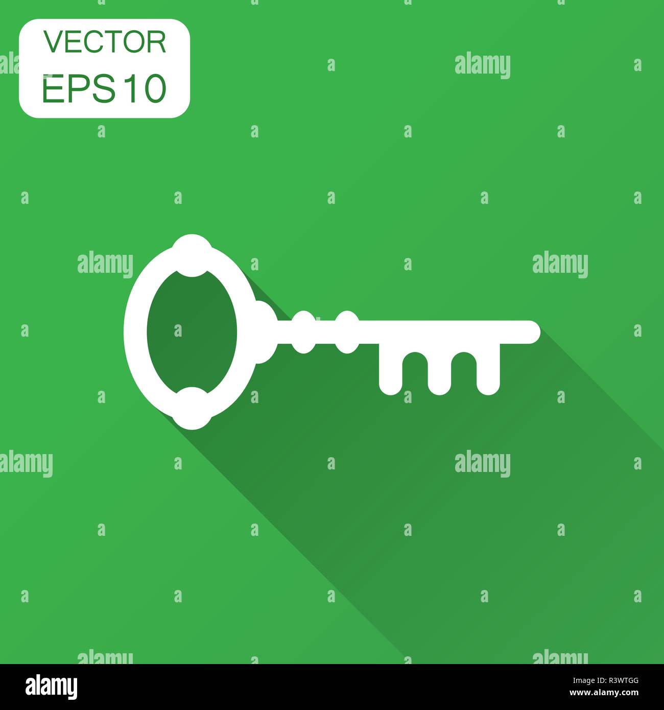 Key icon in flat style. Access login vector illustration with long ...