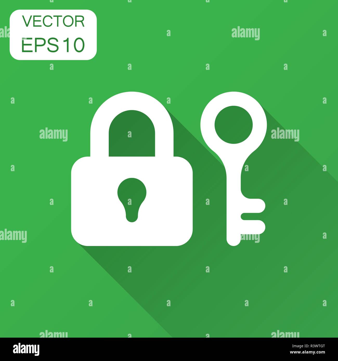Key with padlock icon in flat style. Access login vector illustration ...