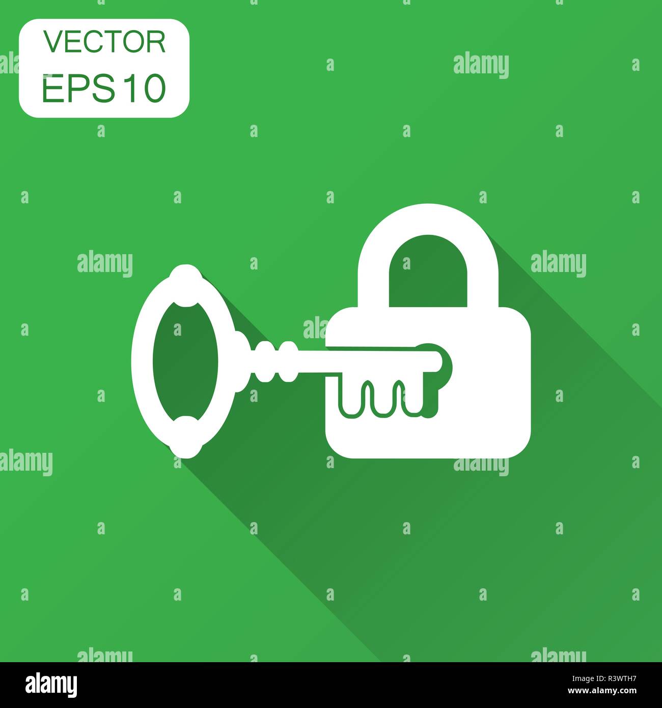 Key with padlock icon in flat style. Access login vector illustration ...