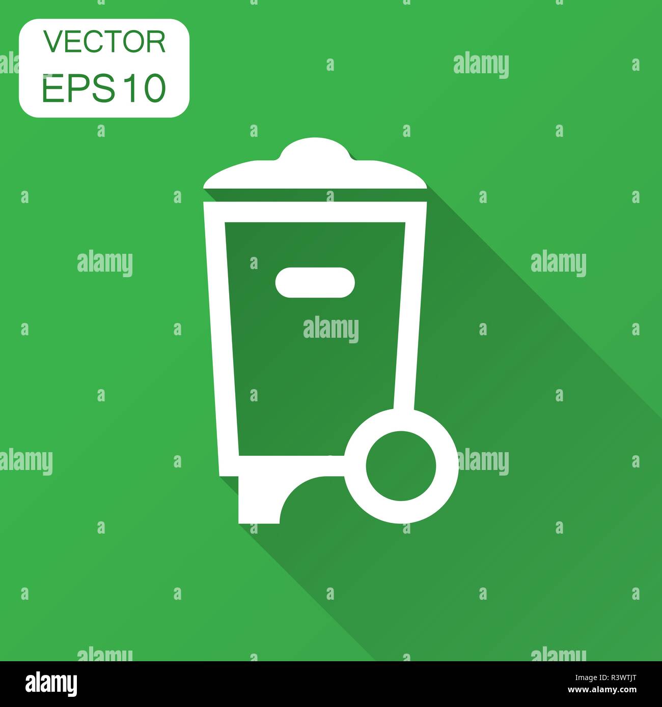 Trash bin garbage icon in flat style. Trash bucket vector illustration with long shadow. Garbage ...