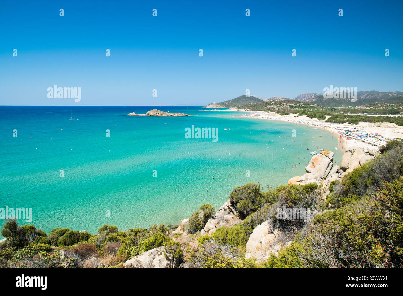 Panorama of the wonderful beaches of Chia, Sardinia, Italy Stock Photo ...