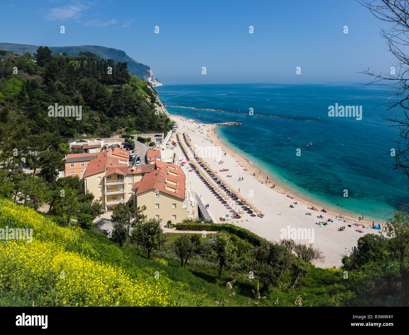 The wonderful and unspoiled beach of Numana, mount Conero, Italy Stock ...