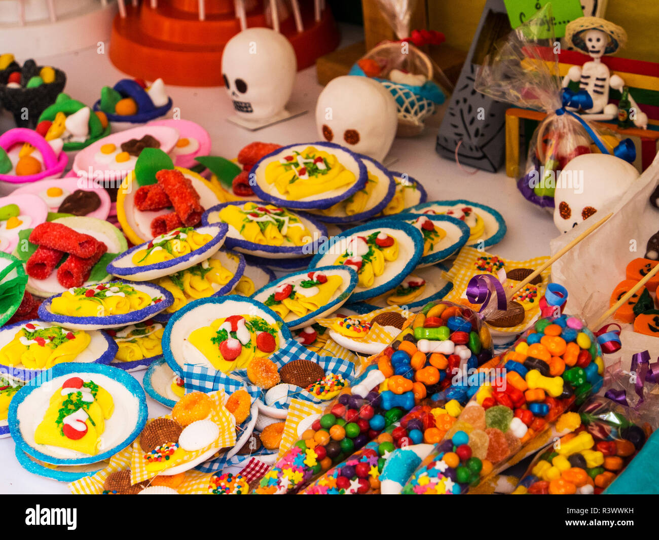 Mexico, Guanajuato, Day of the Dead items for sale at roadside vendor ...