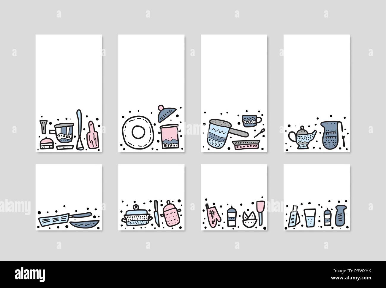 Set of social media templates of vector kitchen equipments in doodle ...