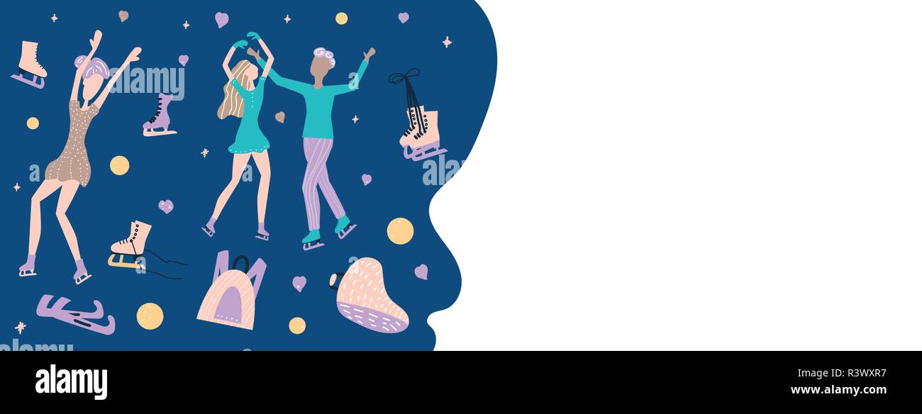 Figure skating template for social media banner. Group of people on the ...