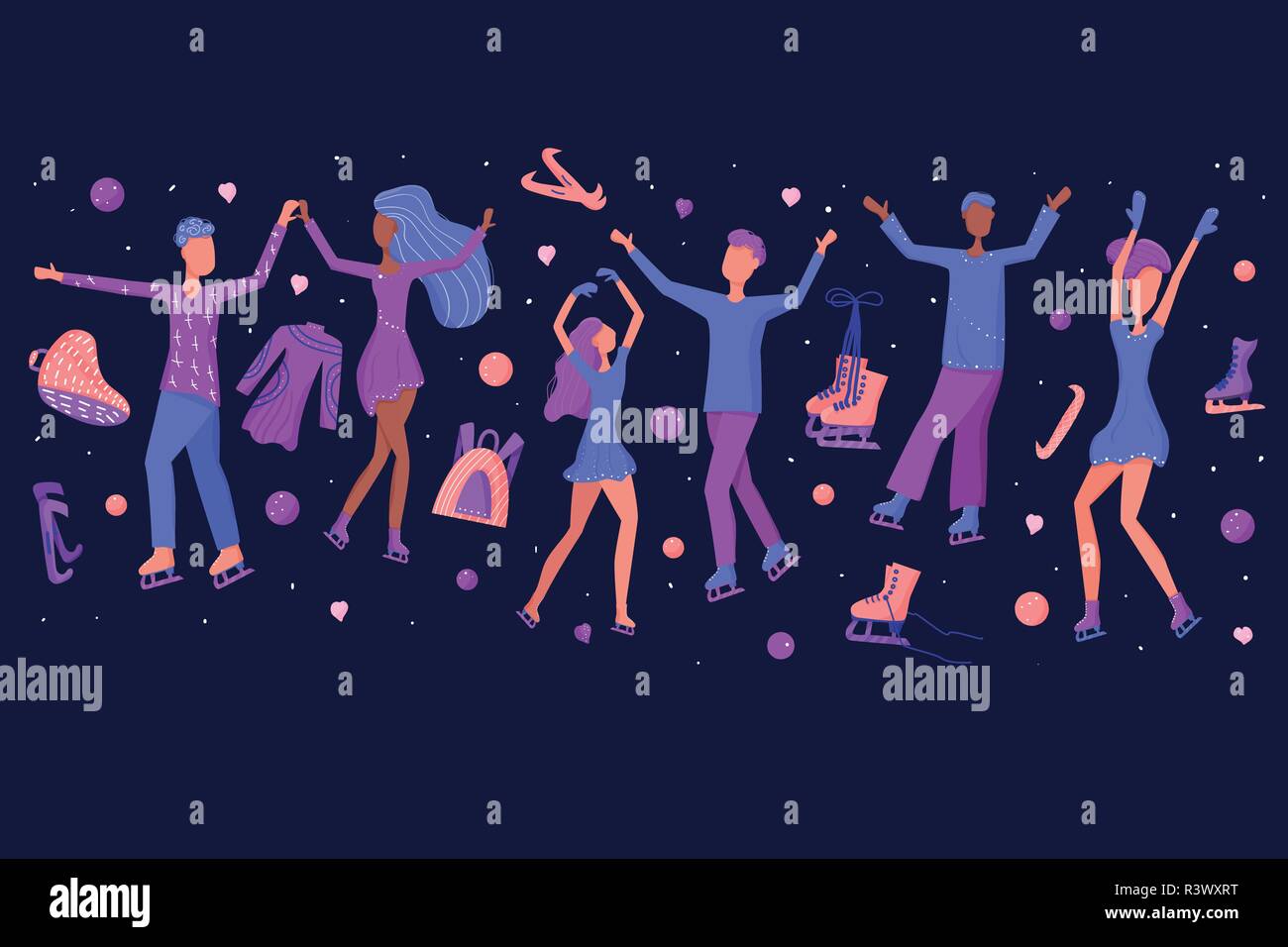 Figure skating concept. Group of peopleon skaters with decoration ...