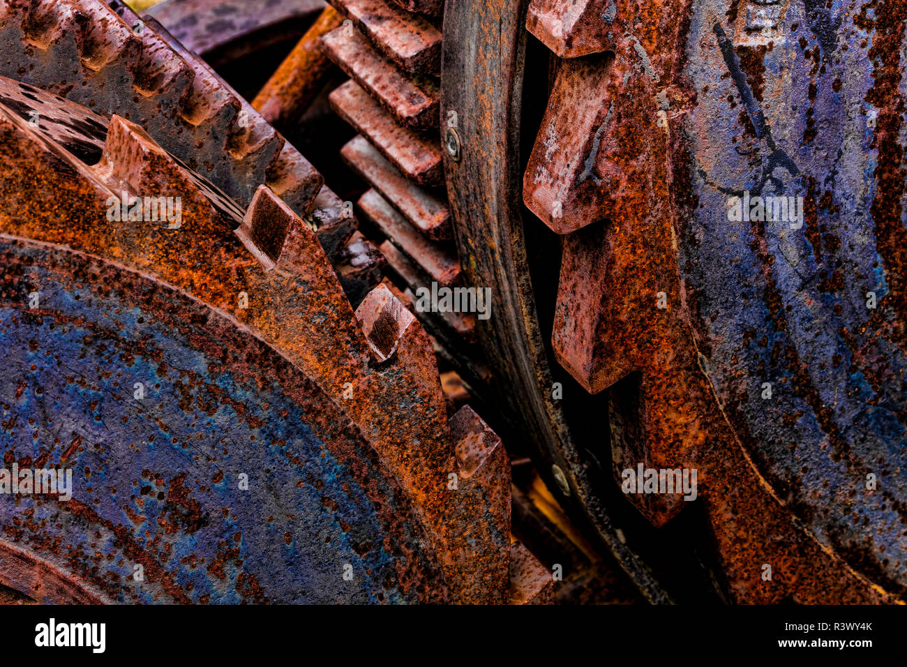 USA, Alaska, Chena Hot Springs. Rusted old gears Stock Photo - Alamy