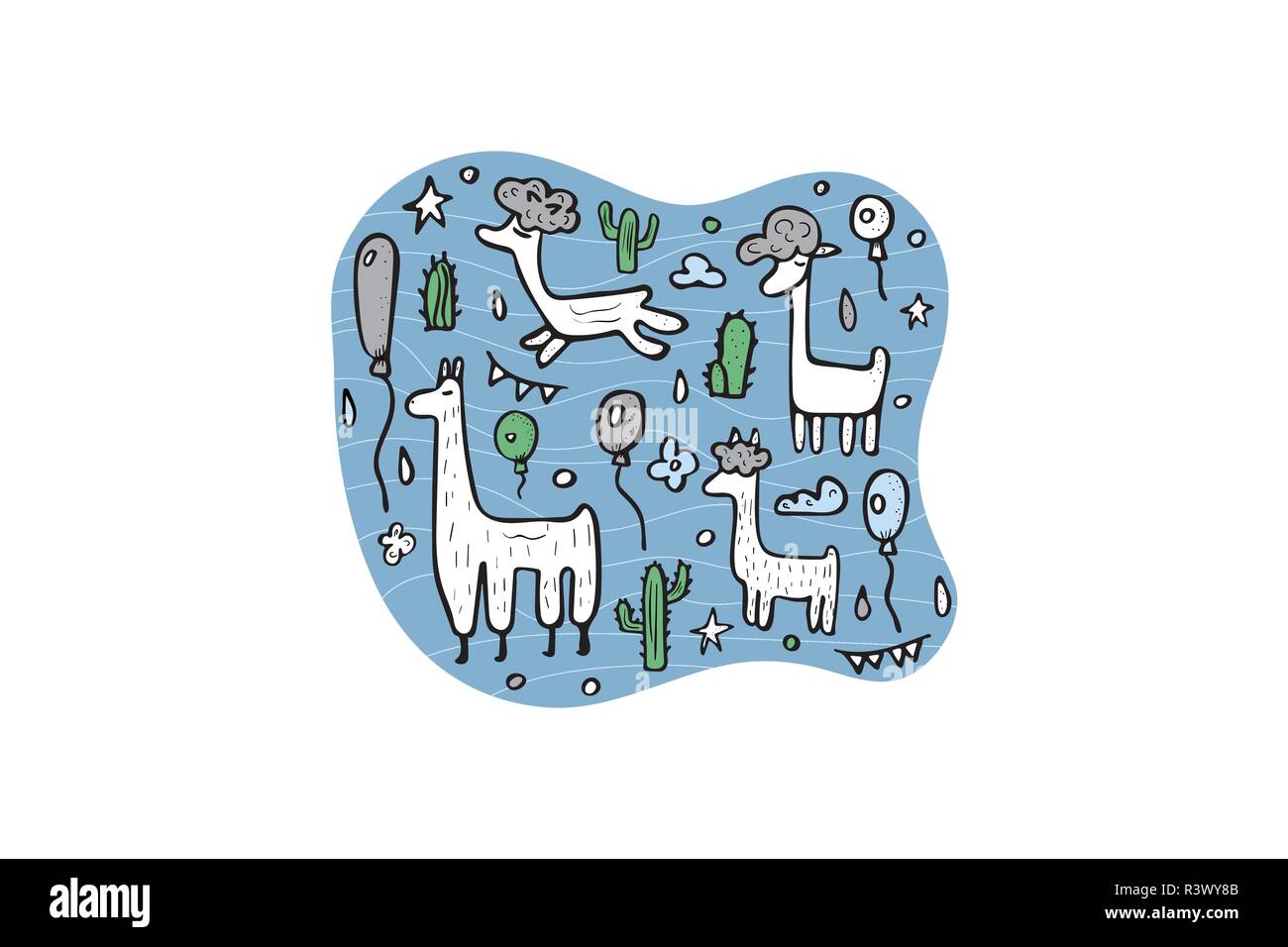 Lama concept. Composition in doodle style. Vector illustration Stock ...