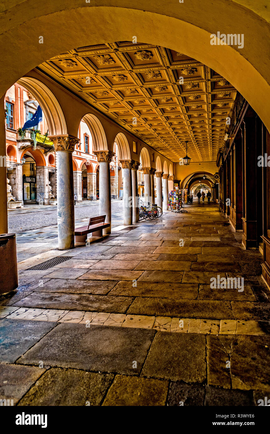 Italy Piedmont Cuneo Old City -Via Roma - Palazzo Bianco arcade Stock ...