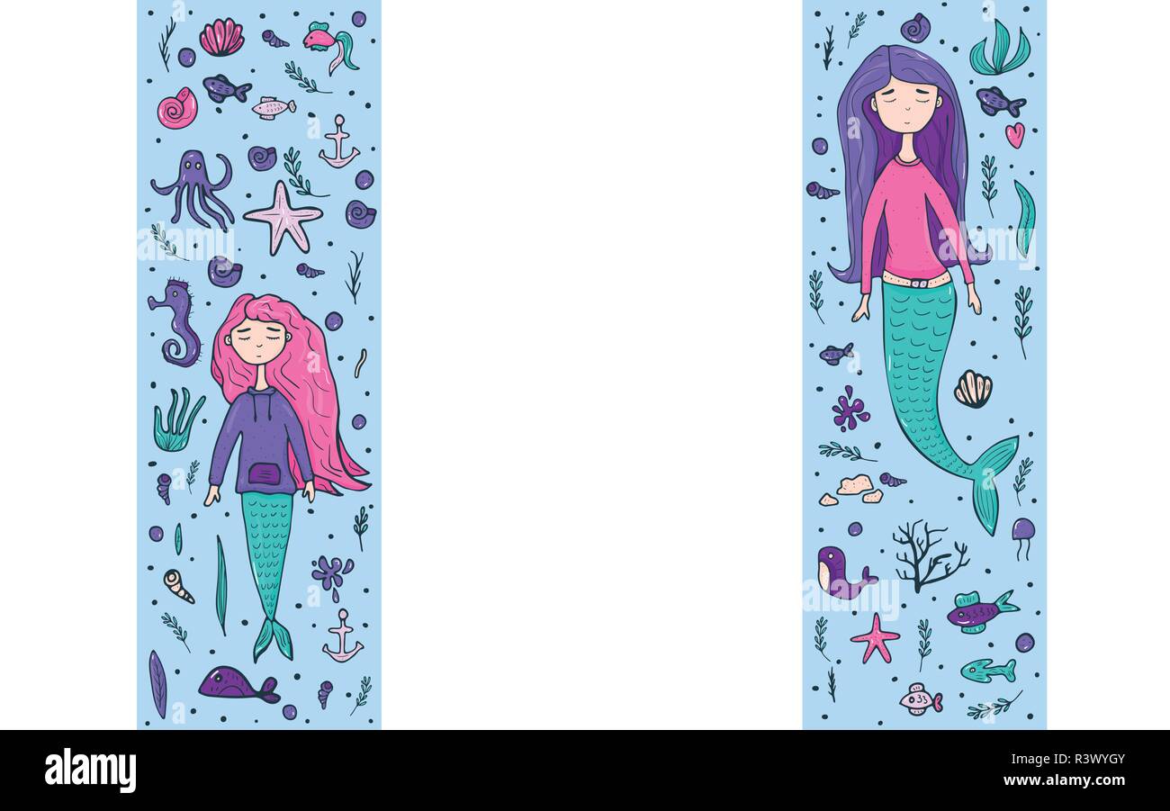 Mermaid and sea banners template. Vector illustration Stock Vector ...