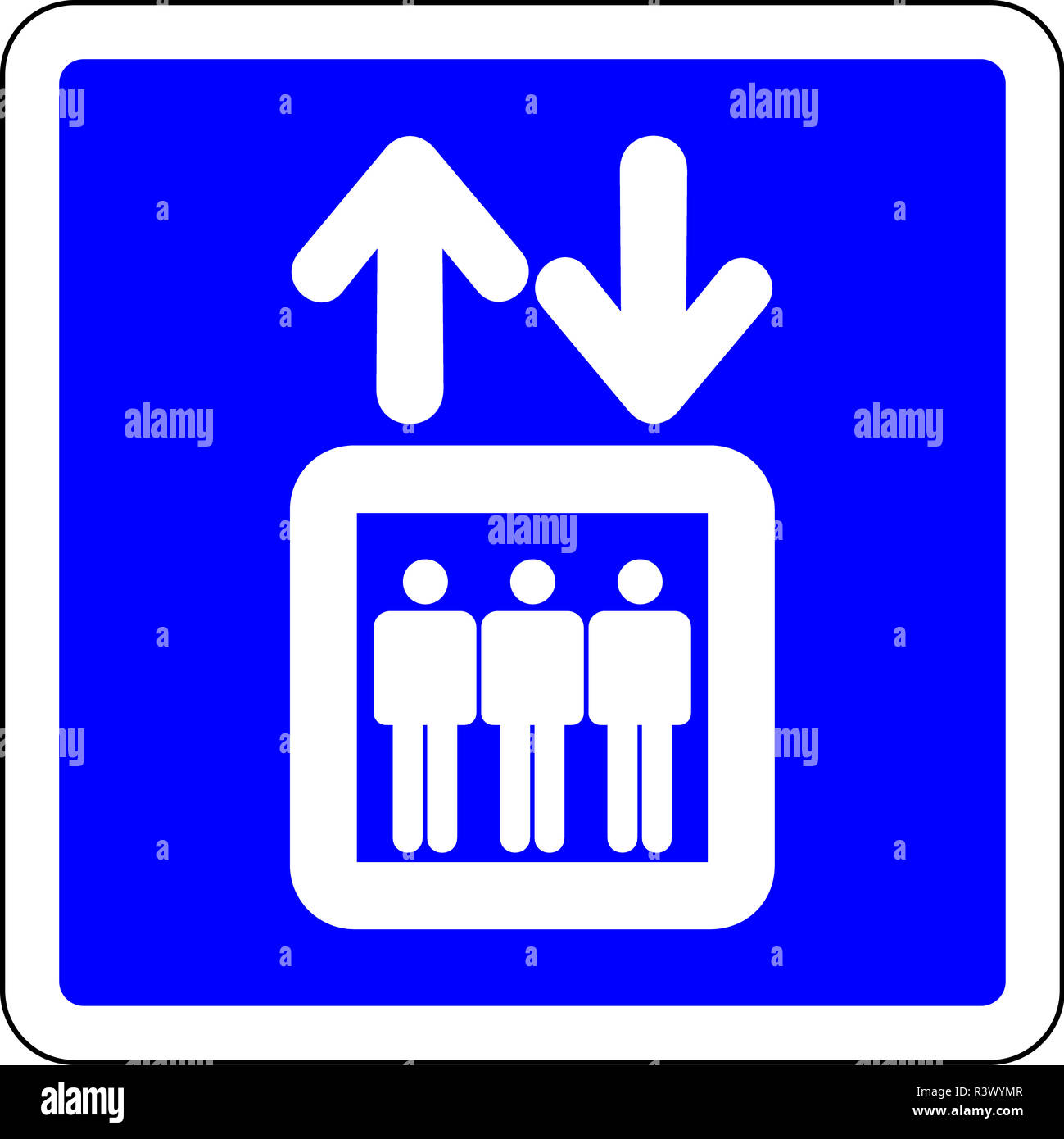 Elevator available blue sign Stock Photo - Alamy