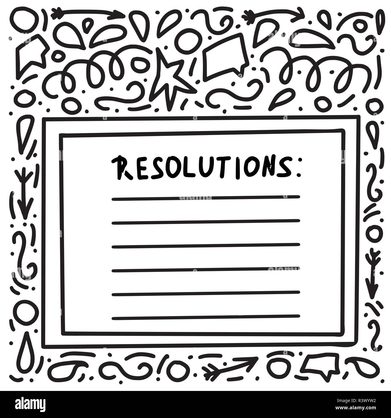 Resolutions template. Blank for goals with decoration in doodle style ...