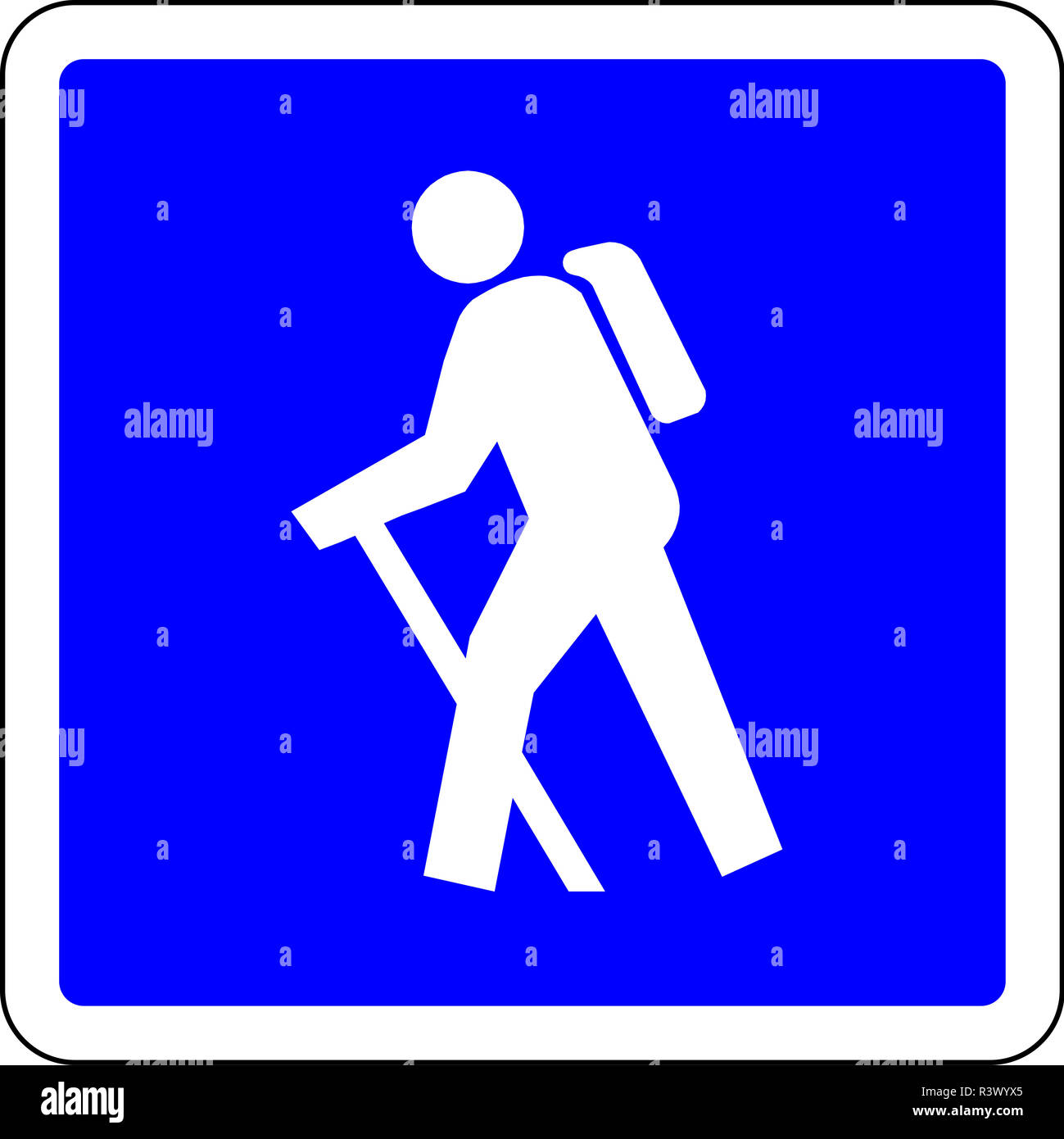 Hiking allowed blue sign Stock Photo - Alamy