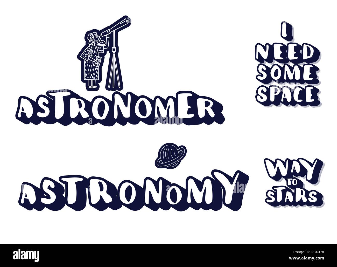 Vector quotes of Univers. Handwritten lettering stickers isolated on ...