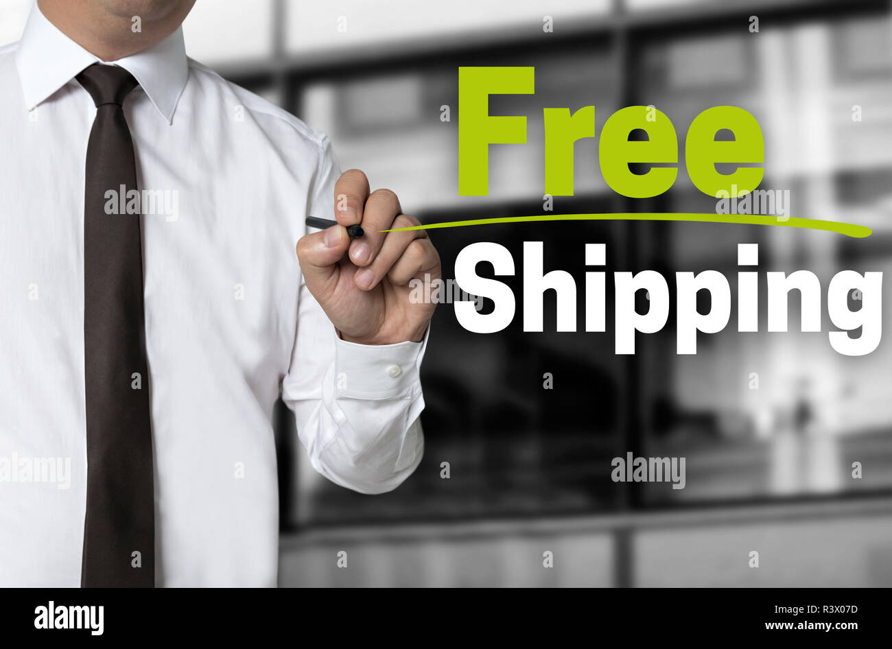 free shipping is written by businessman background concept Stock Photo ...