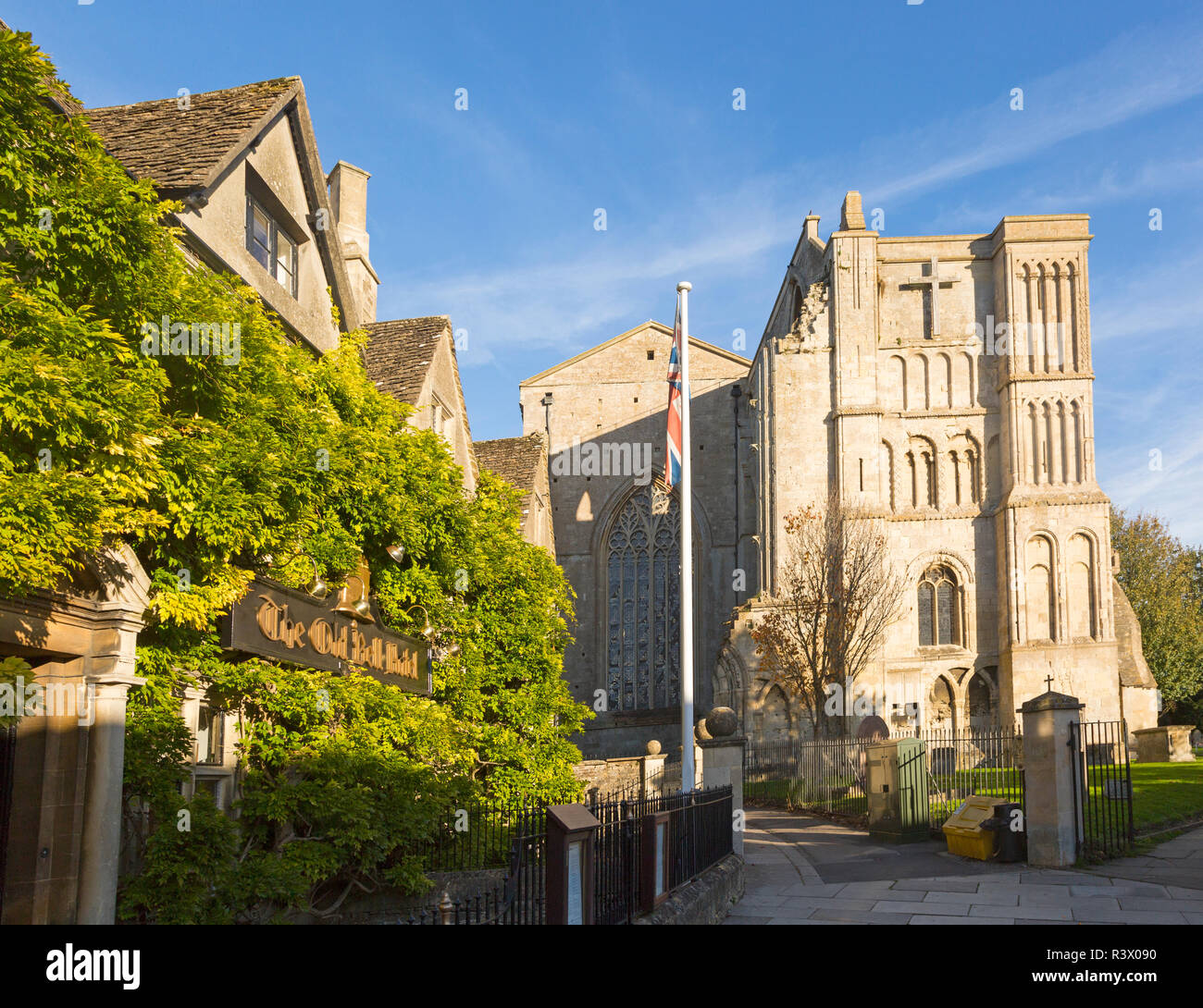 The Old Bell hotel and Malmesbury abbey church, Malmesbury, Wiltshire ...