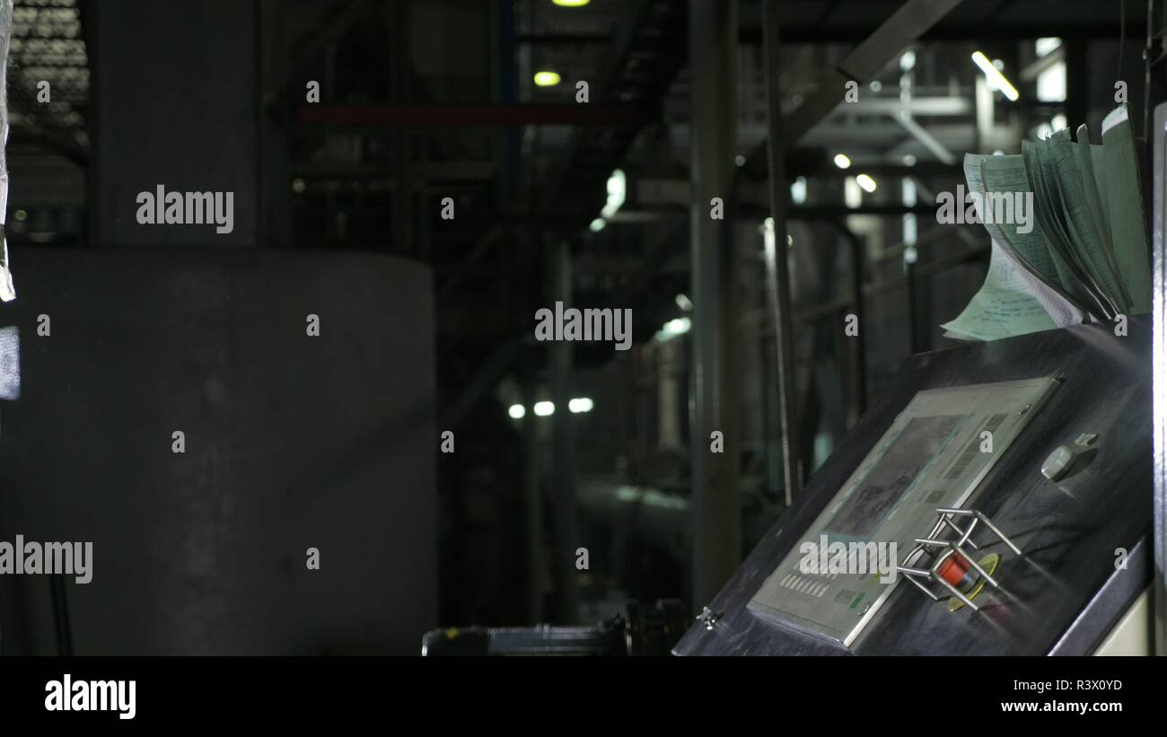 Control panel for the production line. Manufacture of plastic water ...