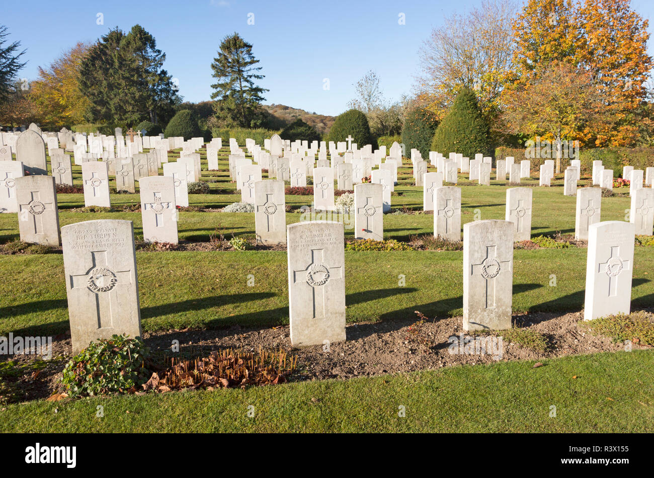 Rows of gravestones at Tidworth military cemetery, Tidworth, Wiltshire ...