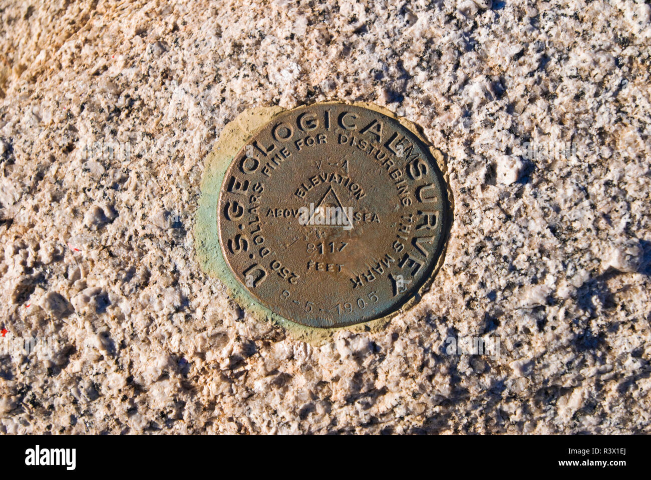 USGS survey marker on the summit of Sentinel Dome, Yosemite National ...