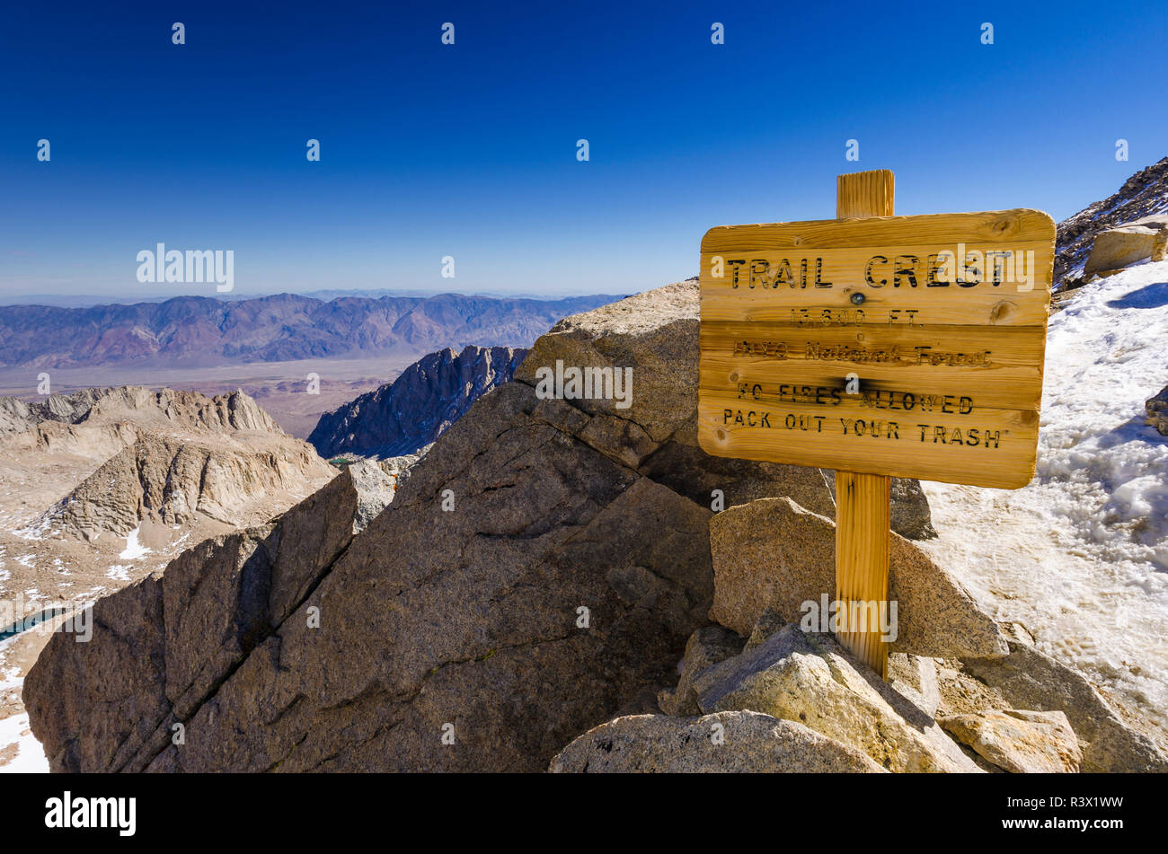 Sign on the Mount Whitney Trail at Trail Crest, John Muir Wilderness ...