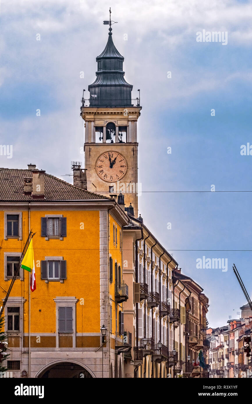 Italy Piedmont Cuneo Via Roma - View with Torre Civica Stock Photo - Alamy