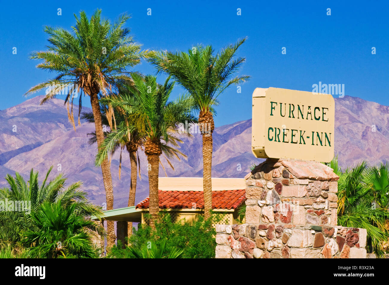 Sign at Furnace Creek Inn, Death Valley National Park, California, USA ...
