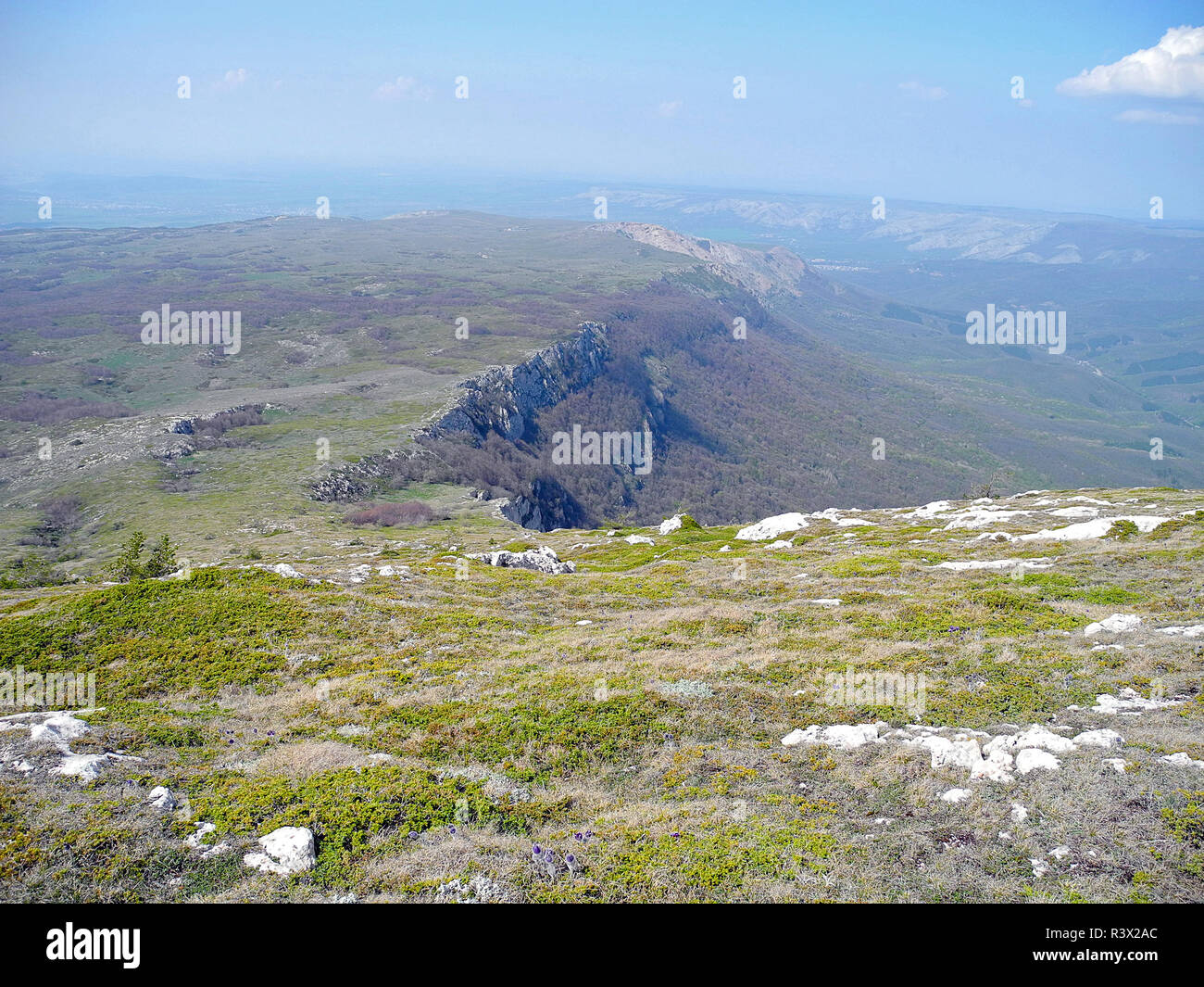 Beautiful mountain landscape with sloping ridge at spring. Crimean ...