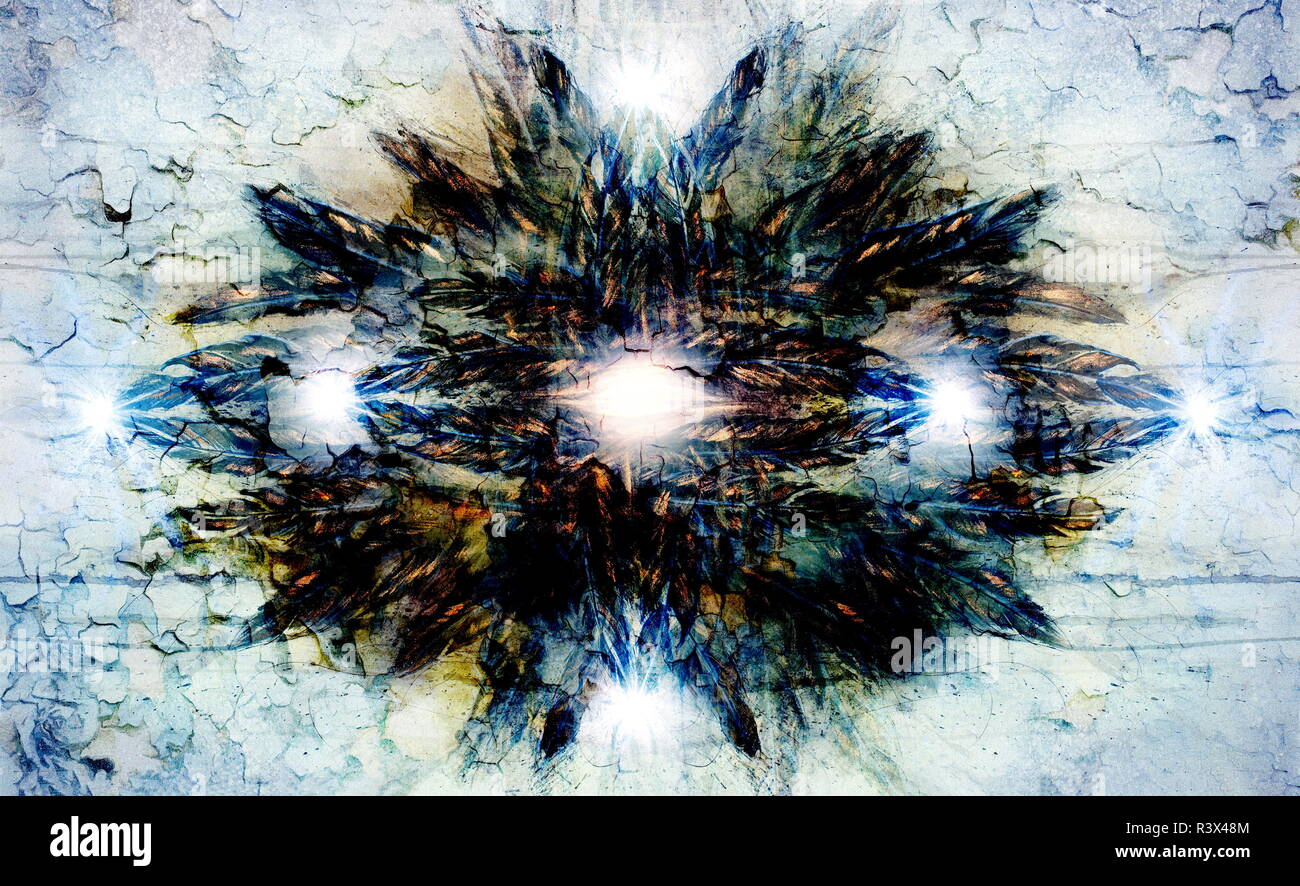 painted feather collage, with light spots and ornaments Stock Photo - Alamy