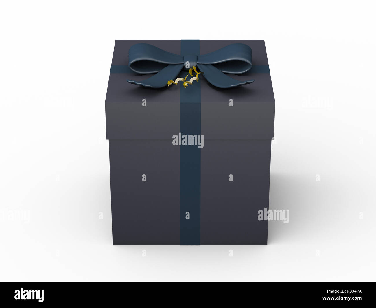 dark blue gift box with dark blue ribbon bow Stock Photo - Alamy