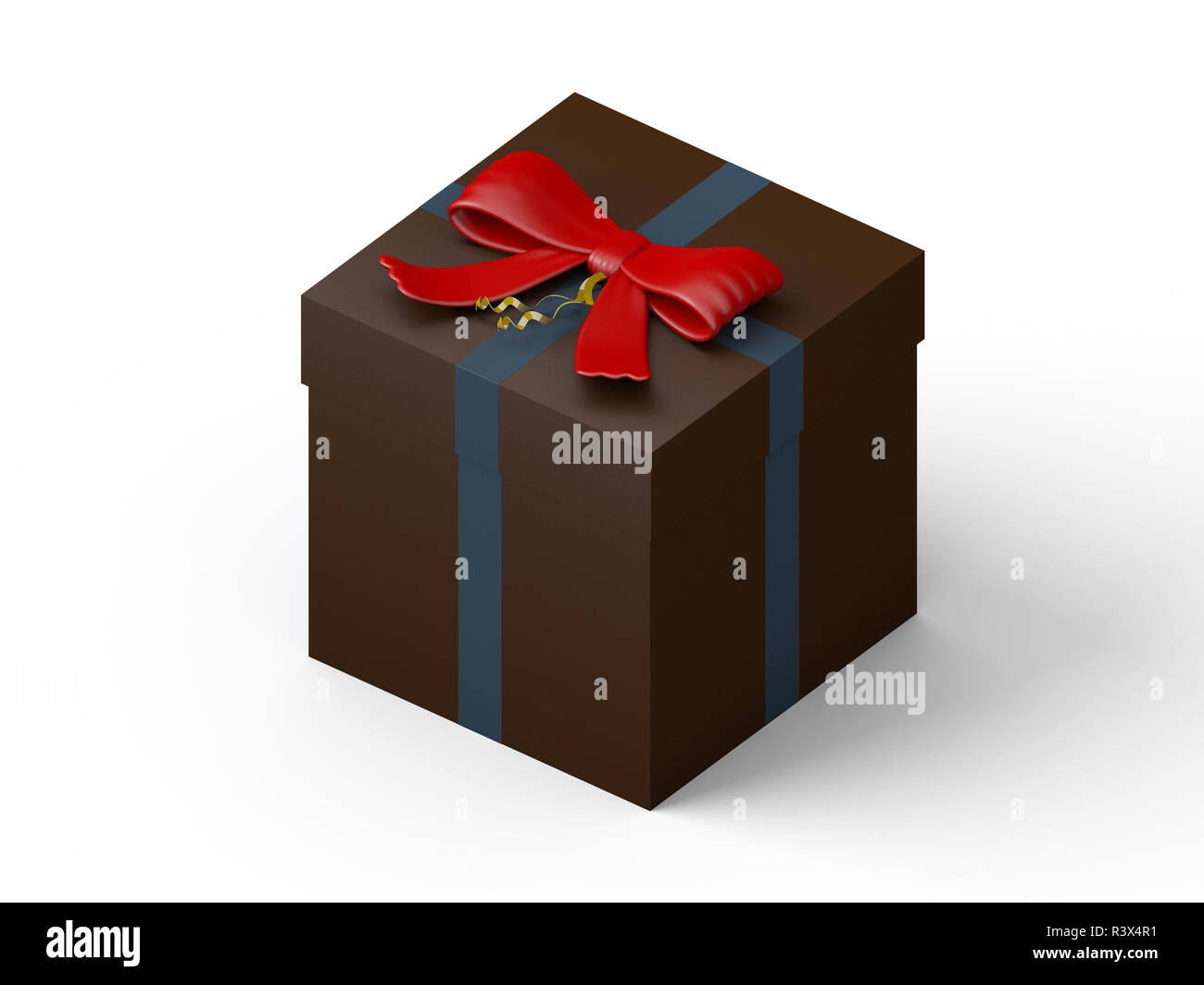 dark brown gift box with red ribbon bow Stock Photo - Alamy