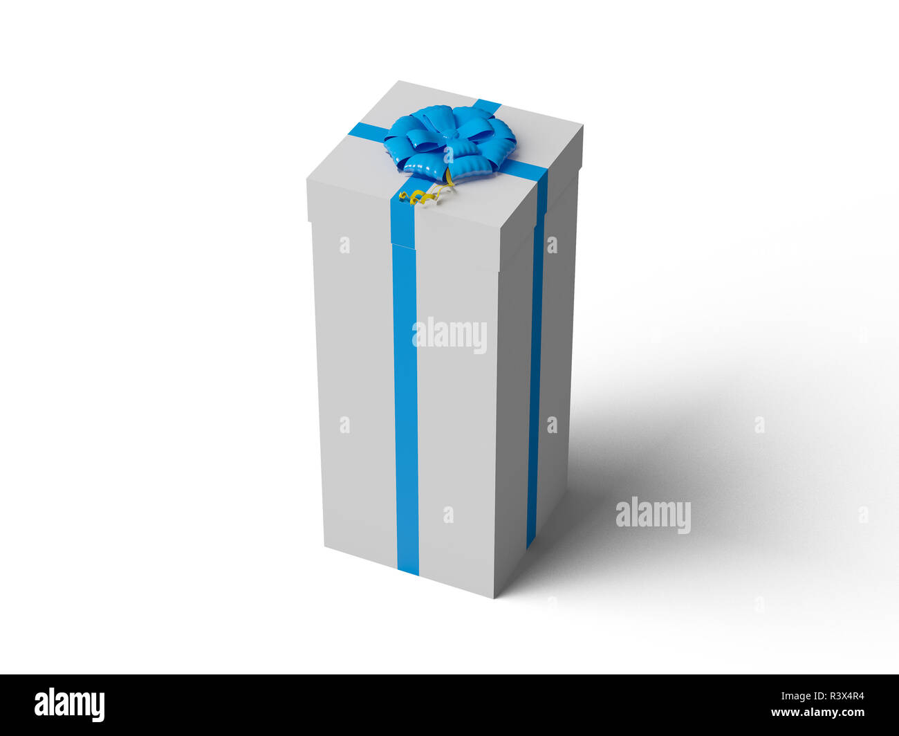 White gift box with blue ribbon bow Stock Photo - Alamy
