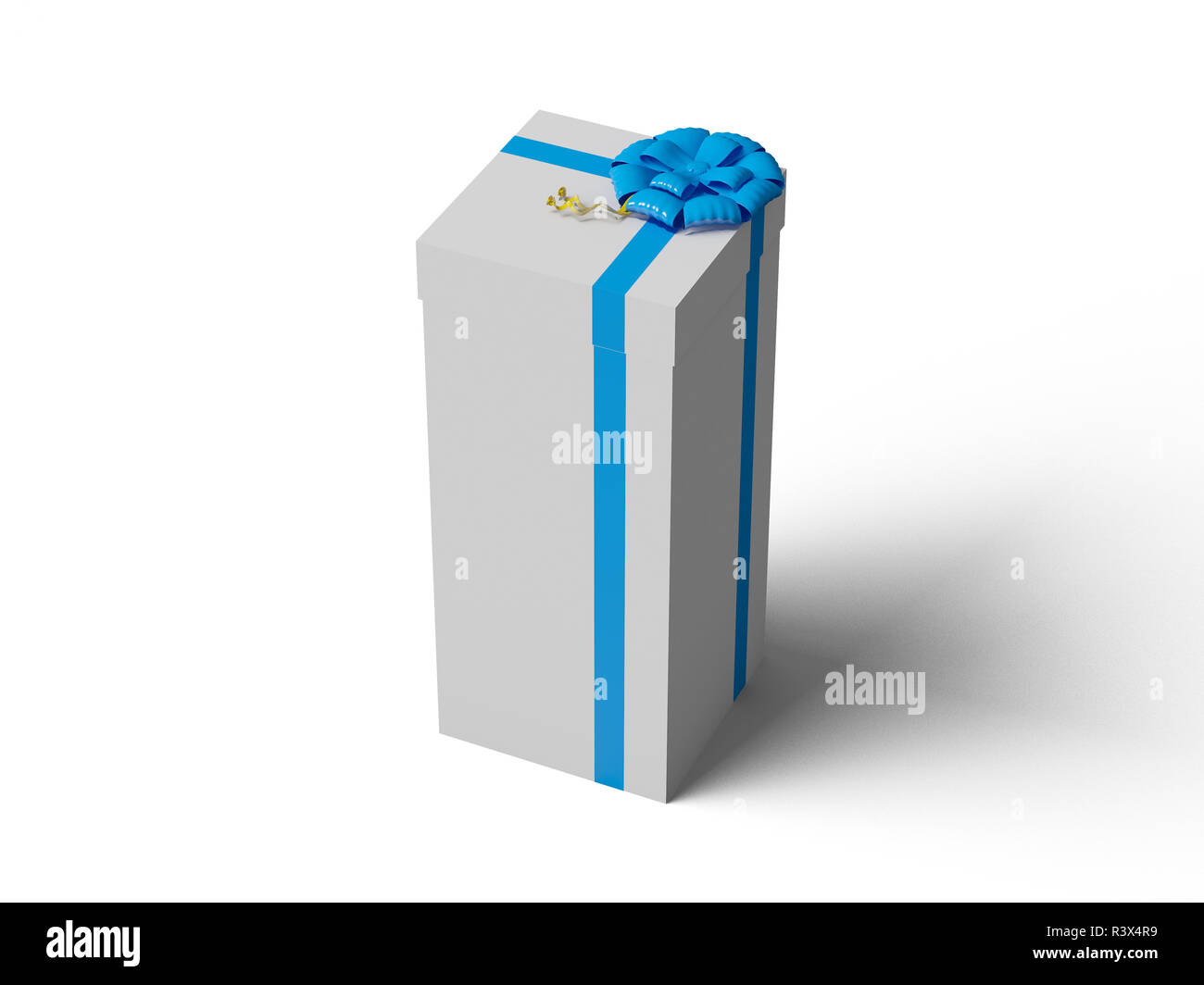 White gift box with blue ribbon bow Stock Photo - Alamy