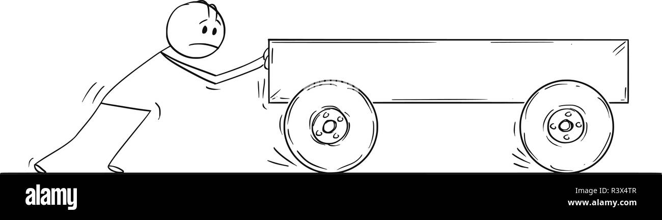 Cartoon of Man Pushing Empty Cart Stock Vector Image & Art - Alamy