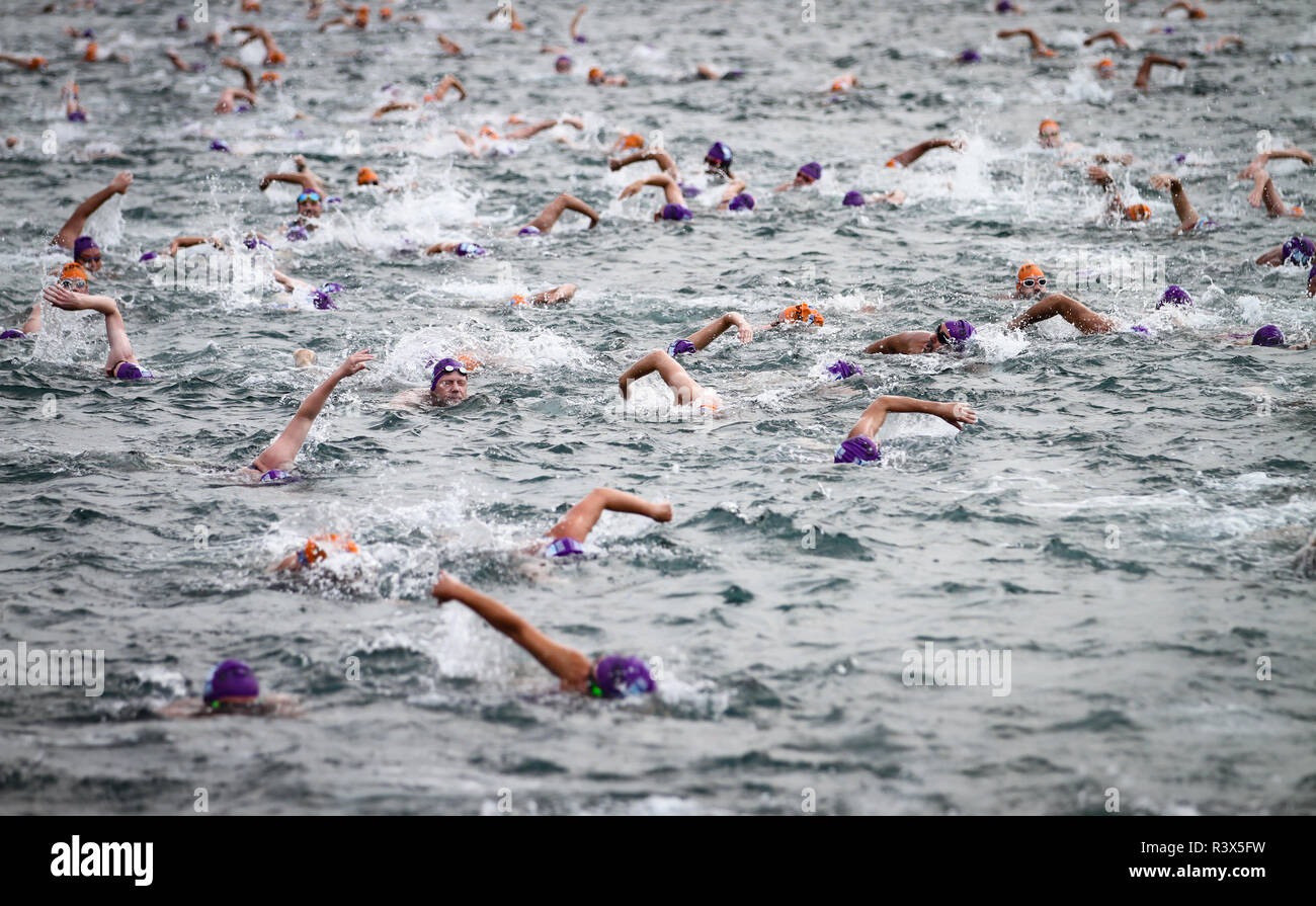 ISTANBUL, TURKEY - JULY 22, 2018: Swimmers swim during Samsung ...