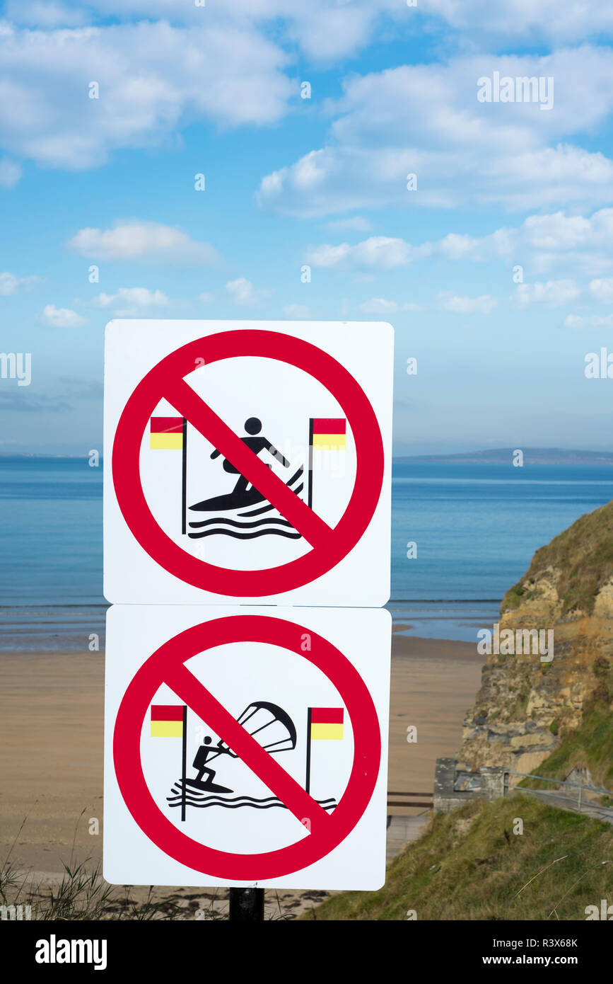 large warning signs for surfers in ballybunion Stock Photo - Alamy