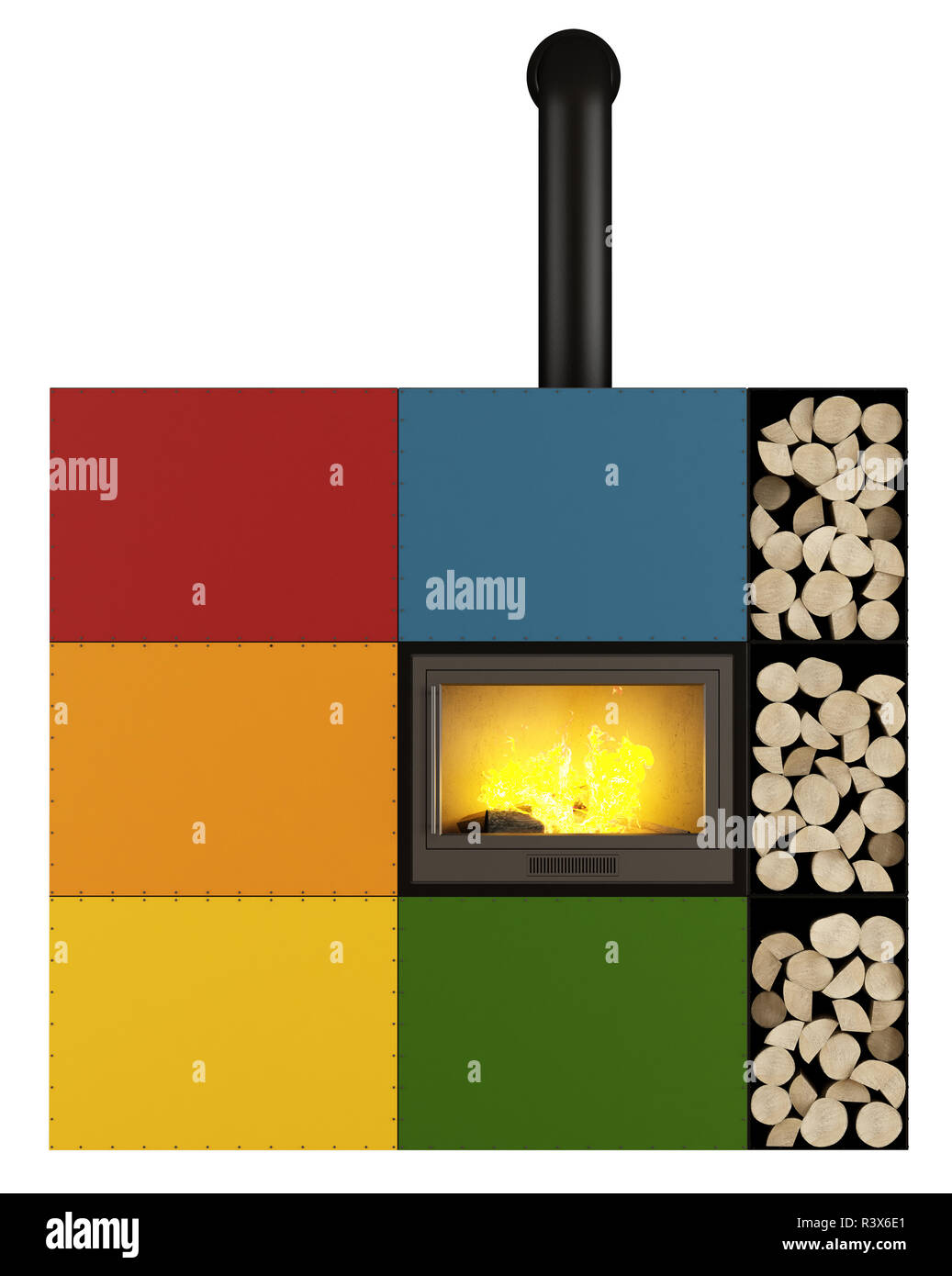 Colorful Fireplace on white Stock Photo - Alamy