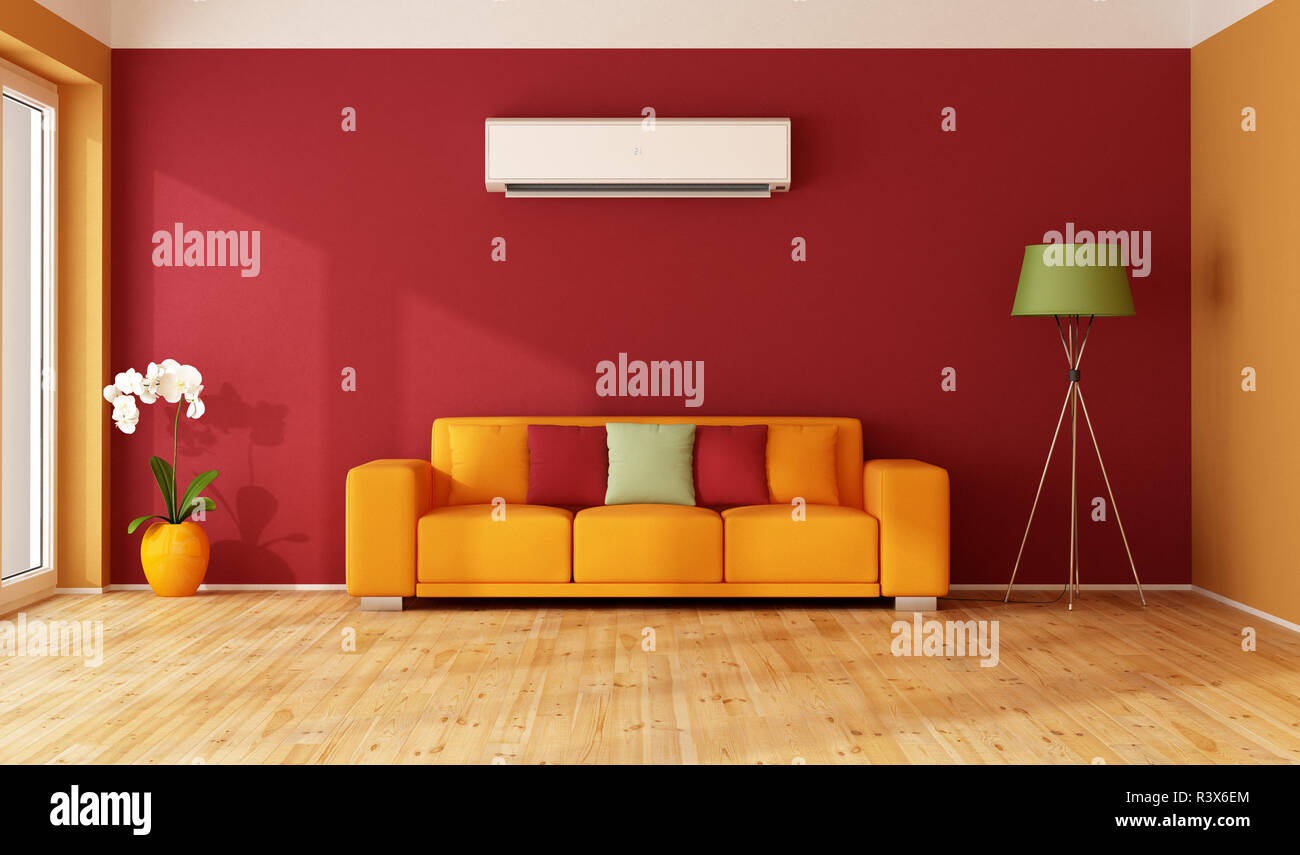Red and orange living room Stock Photo - Alamy