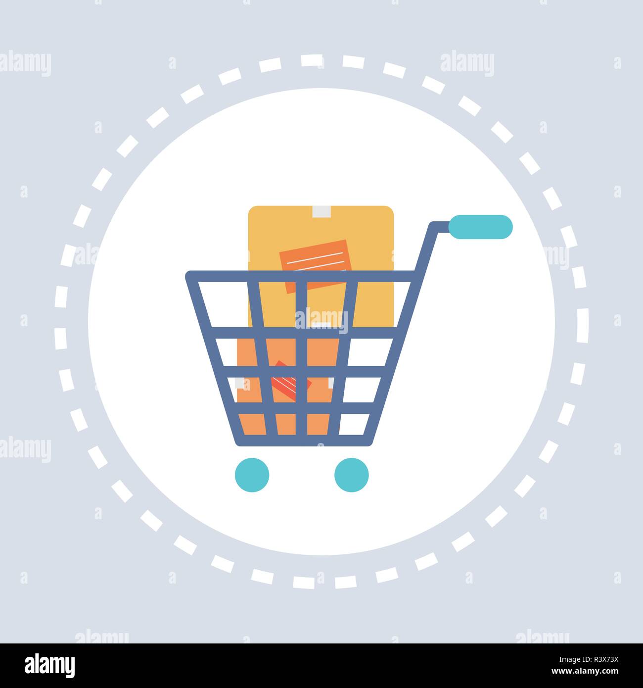 trolley cart with cardboard boxes shopping icon concept flat Stock ...