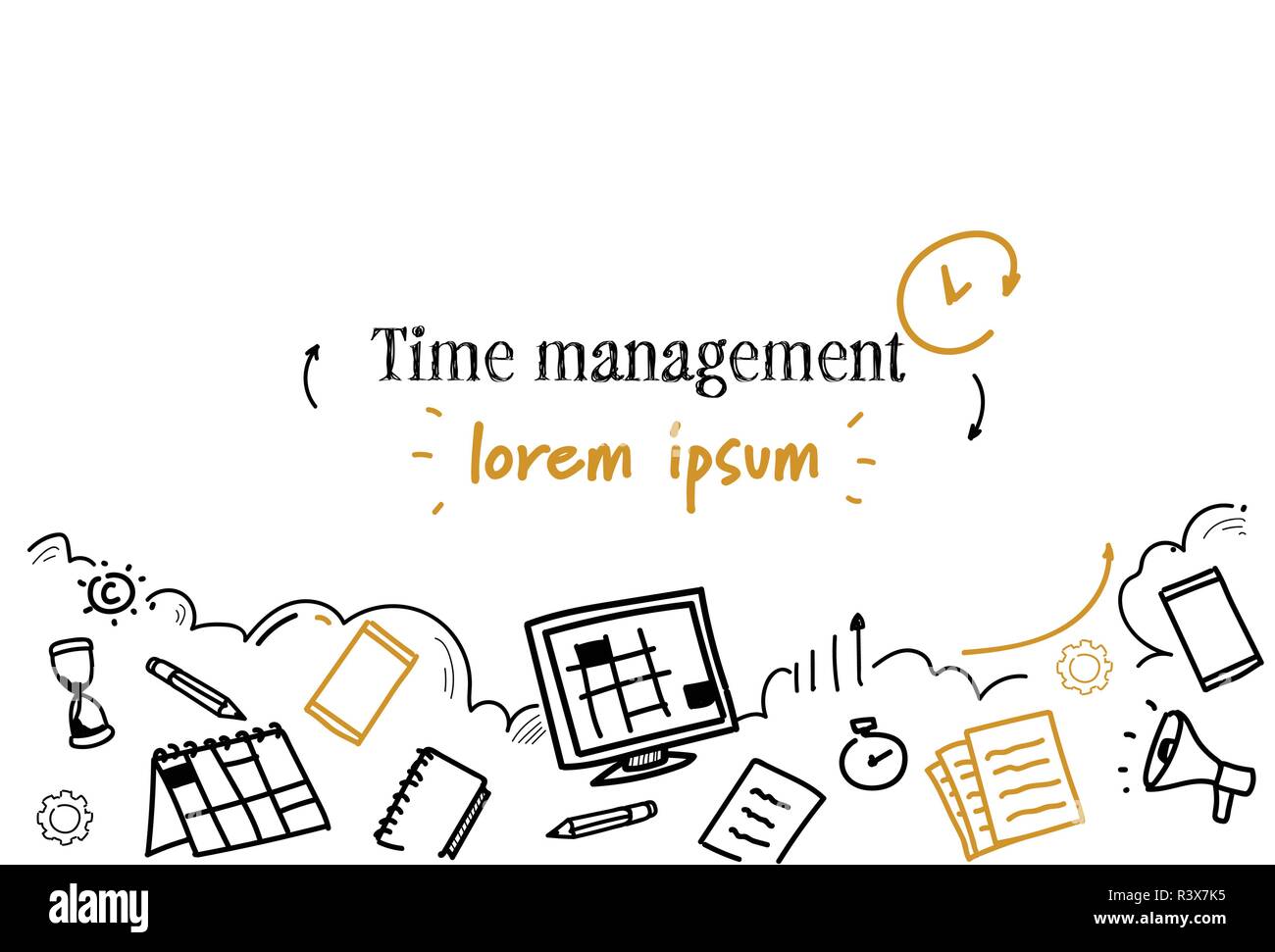business scheduling time management concept sketch doodle horizontal ...