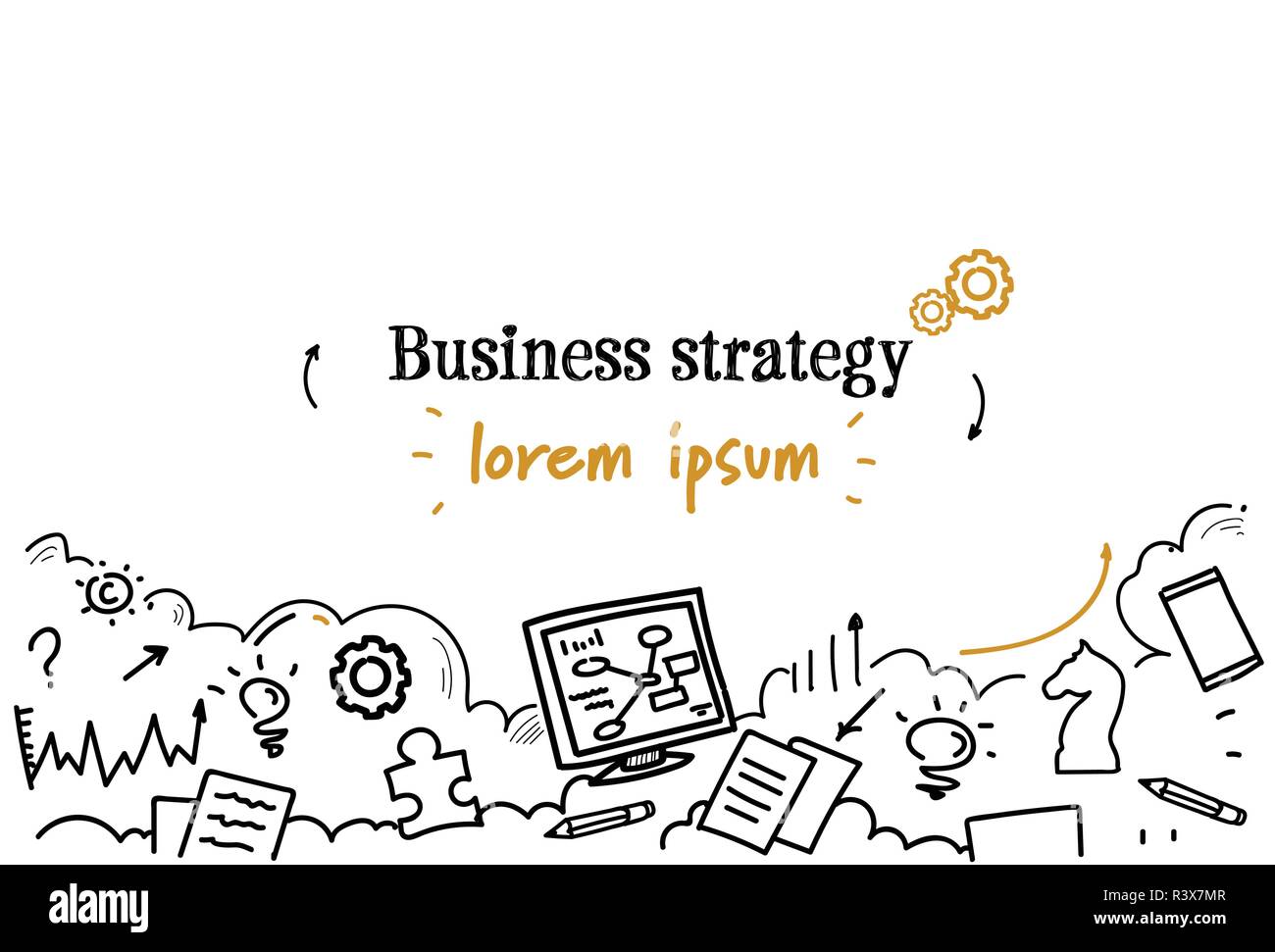 successful business strategy concept sketch doodle horizontal isolated ...
