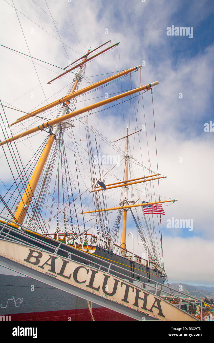 Usa, California, San Francisco. The tall-ship sailing boat Balclutha ...