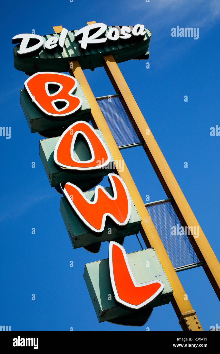 Vintage bowling alley sign in San Bernardino, California. (Editorial ...