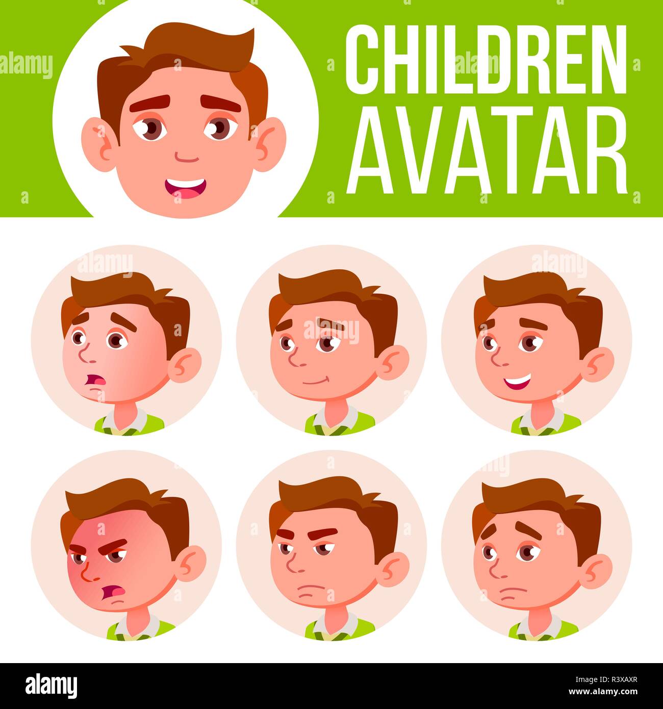 Boy Avatar Set Kid Vector. Primary School. Face Emotions. Expression ...