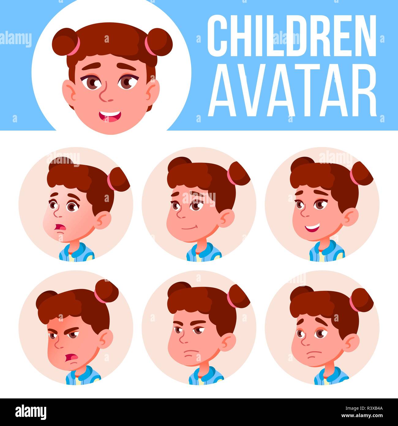 Girl Avatar Set Kid Vector. Primary School. Face Emotions. Children ...