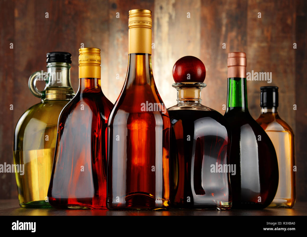 Bottles of assorted alcoholic beverages Stock Photo - Alamy