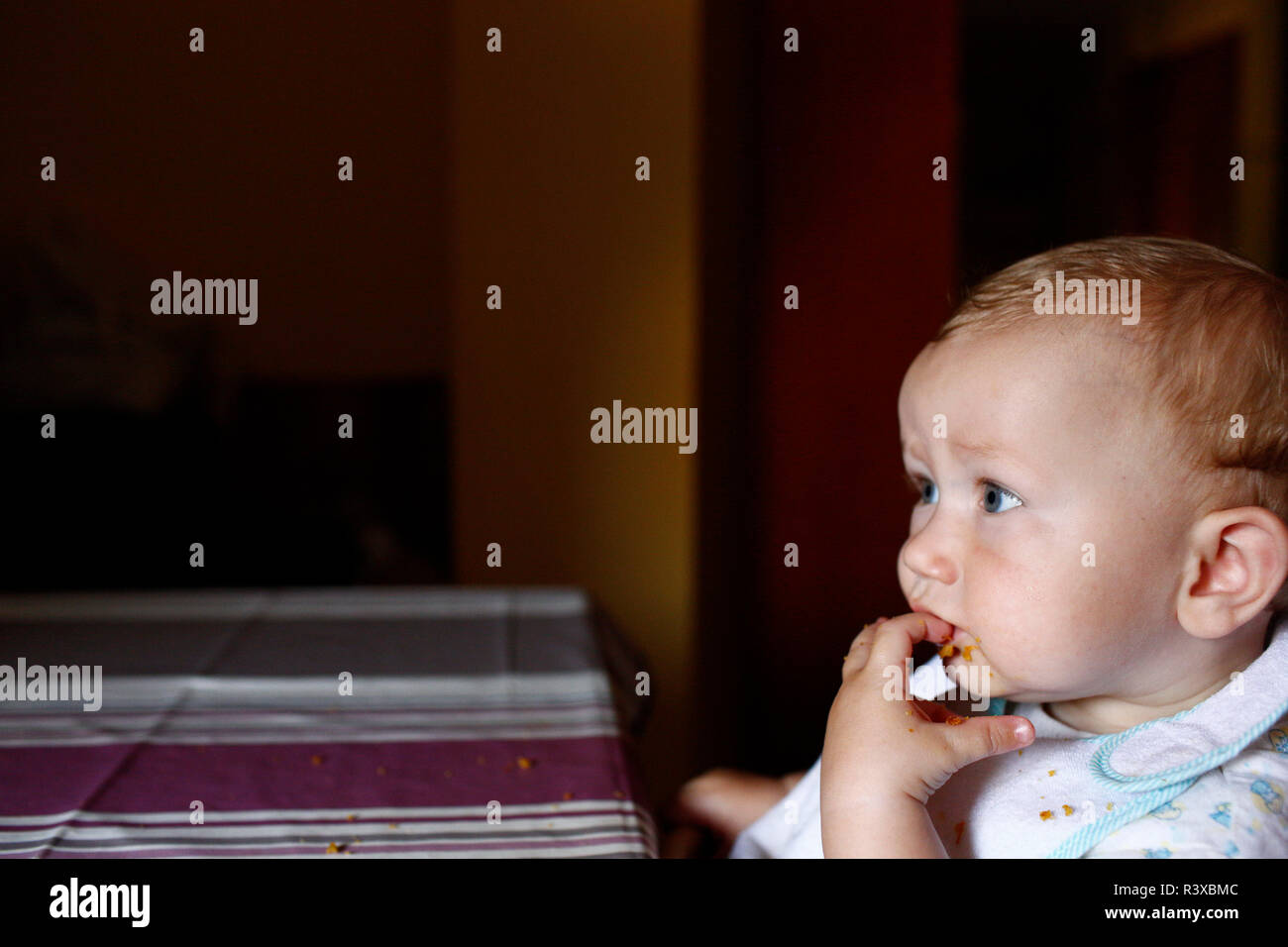 Baby led weaning, baby learning to eat with his first foods Stock Photo ...