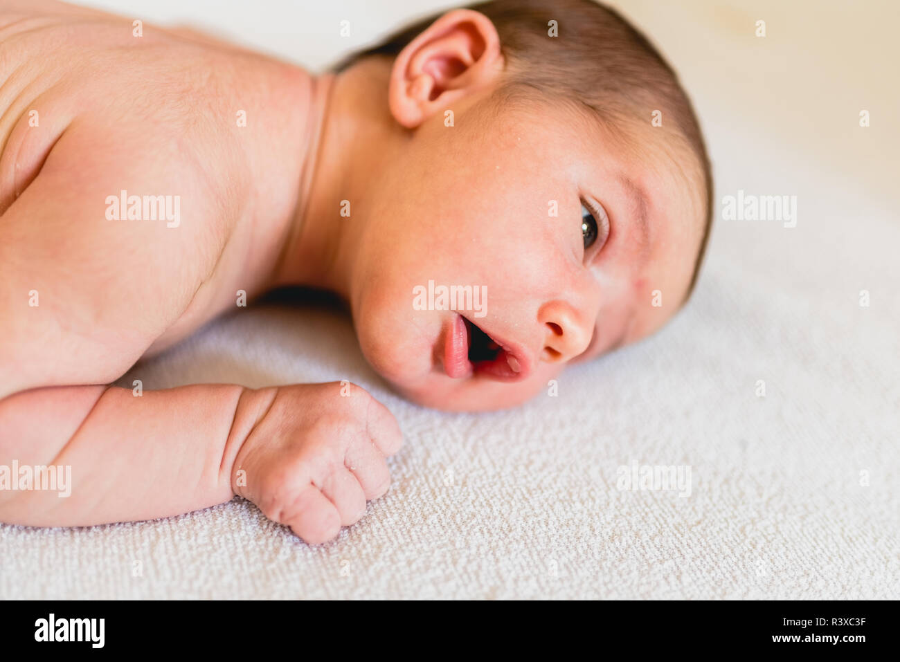 Face portrait of a newborn baby, calm and relaxed Stock Photo - Alamy