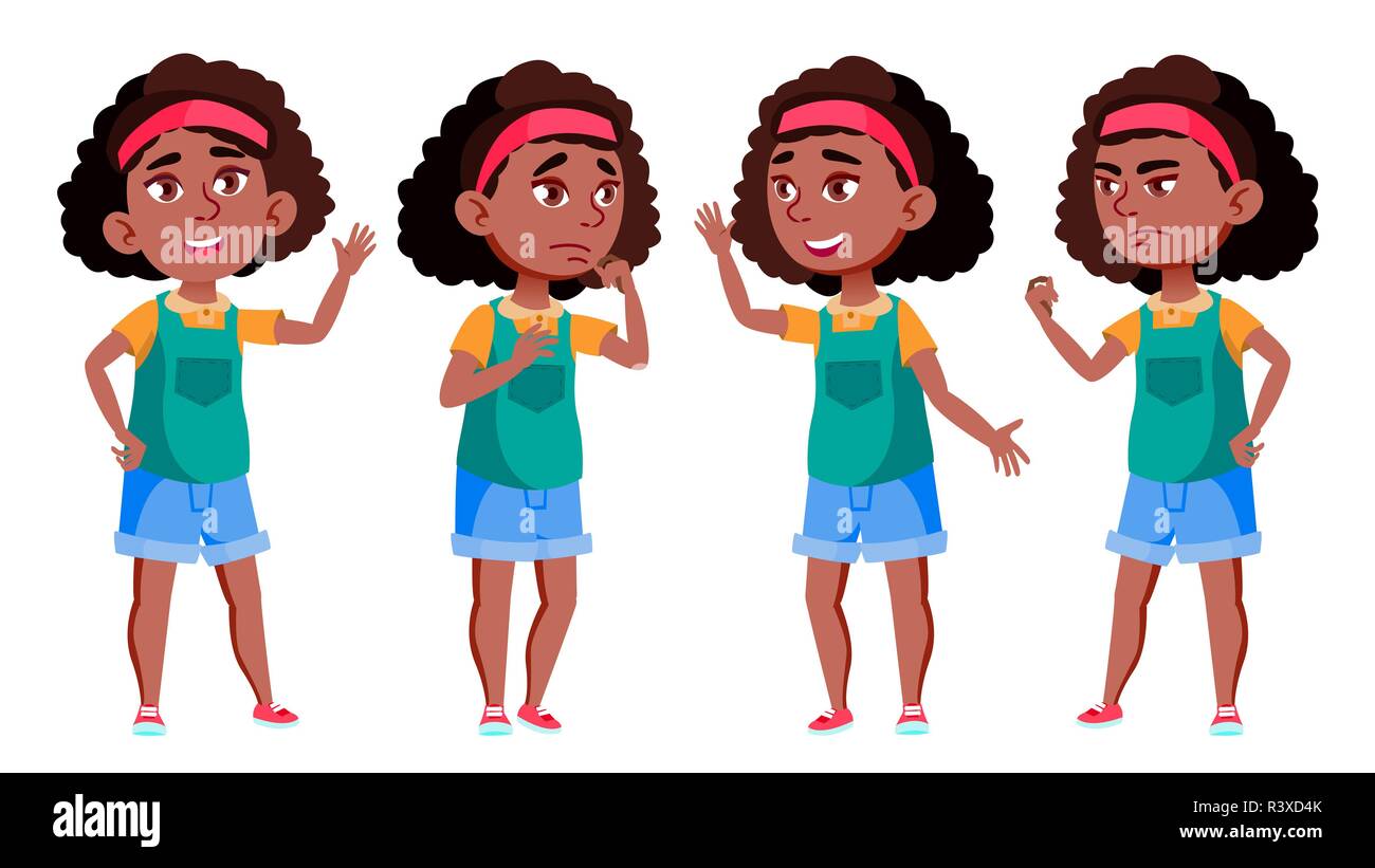 Afro American Girl Vector. Black. School Student. Cheer, Pretty, Youth ...