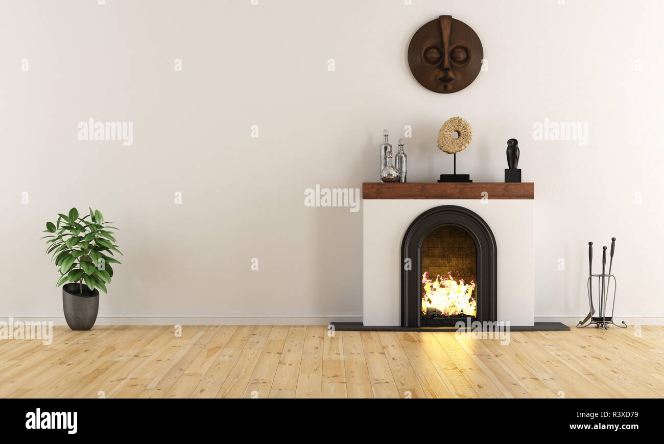 Empty room with minimalist fireplace Stock Photo - Alamy