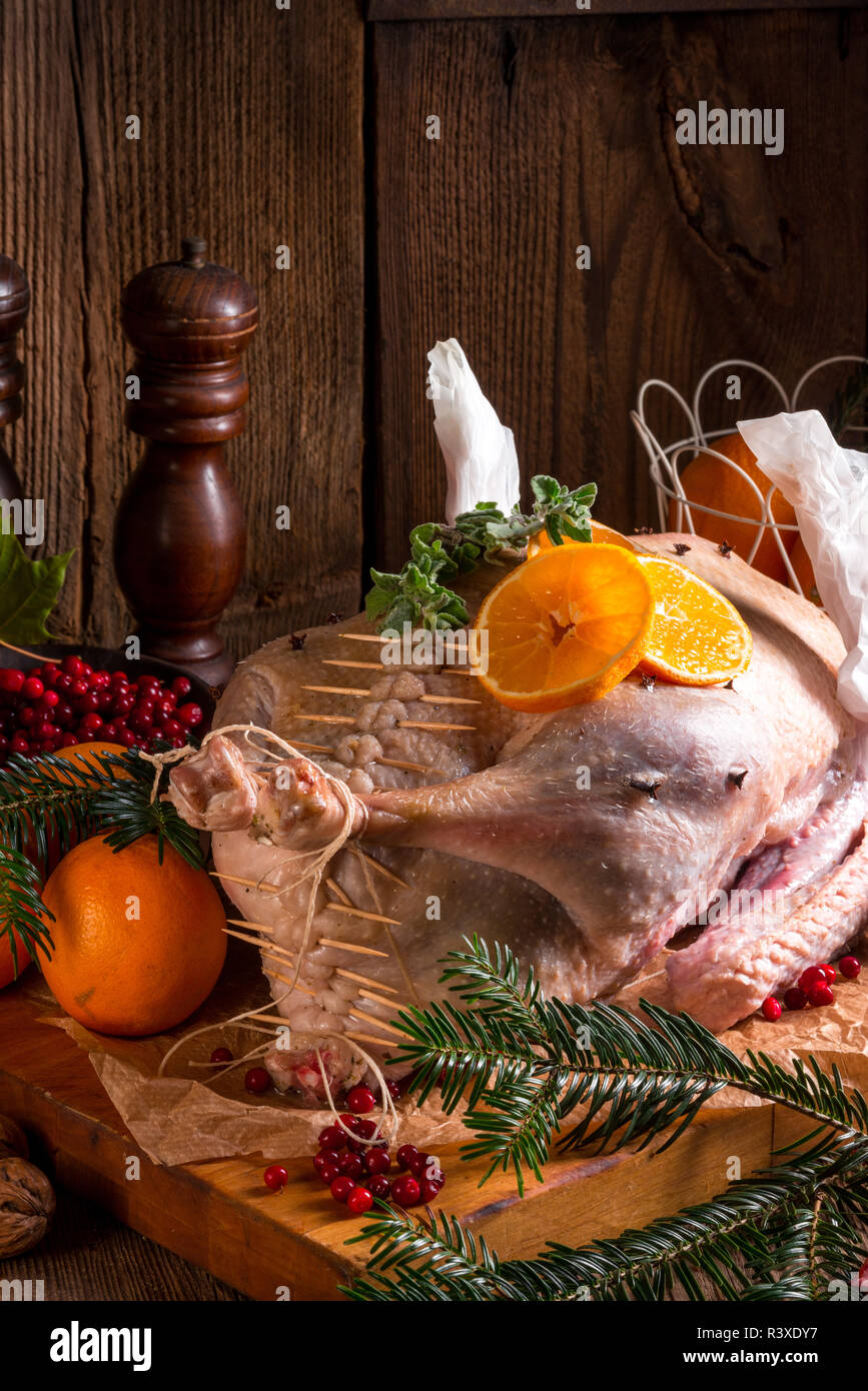 raw goose in marinade Stock Photo - Alamy